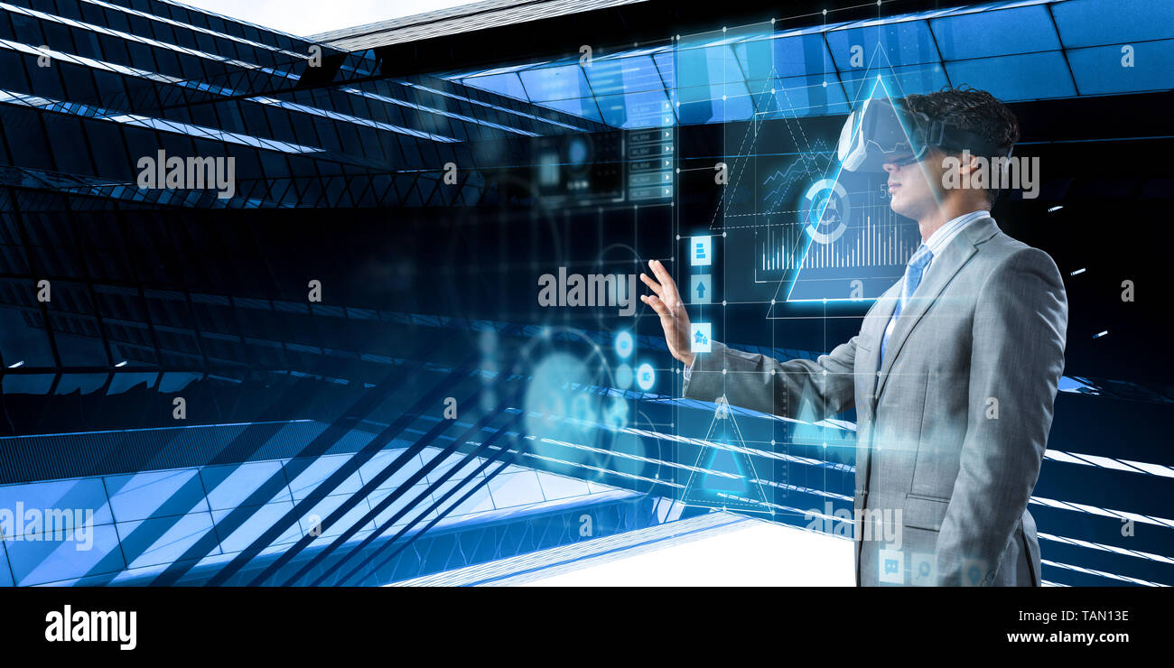 Businessman vr headset virtual screen hi-res stock photography and ...