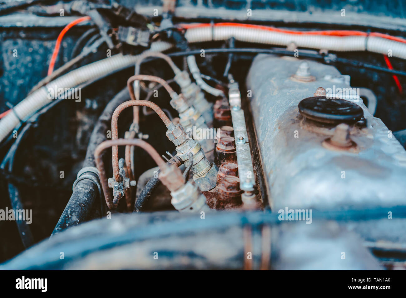 Old off-road car engine with a close view Stock Photo - Alamy