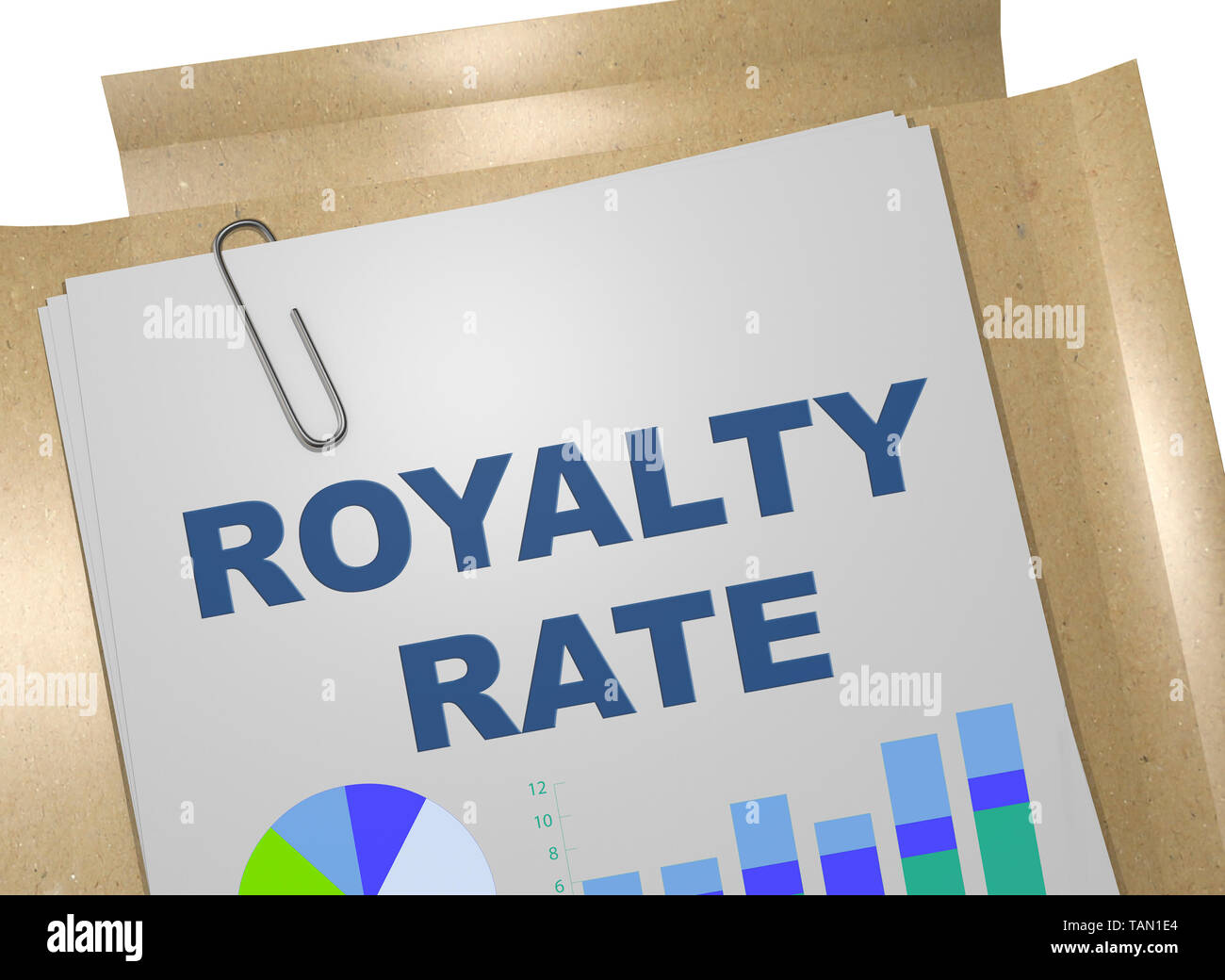 3D illustration of ROYALTY RATE title on business document Stock Photo ...