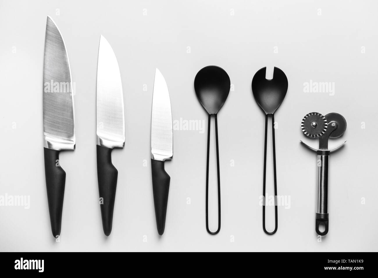 Set different kitchenware on Black and White Stock Photos & Images - Alamy