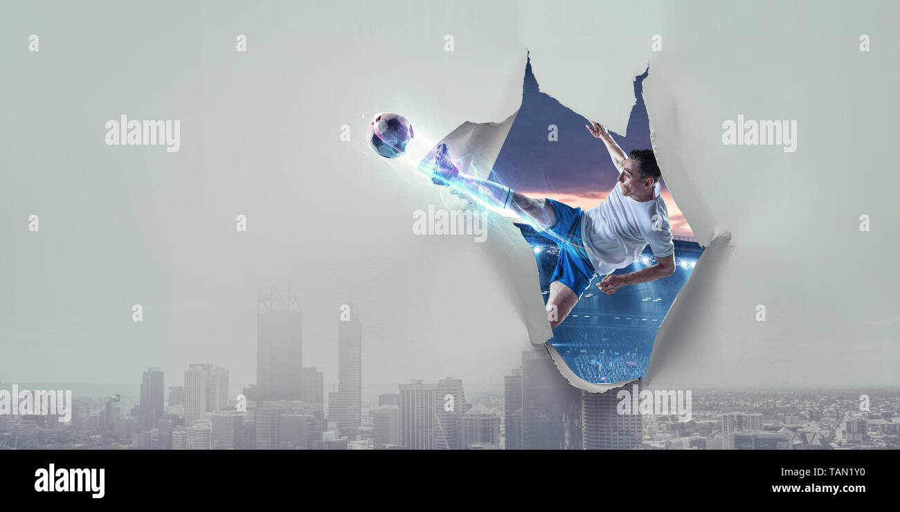 Paper breakthrough hole effect and soccer Stock Photo - Alamy