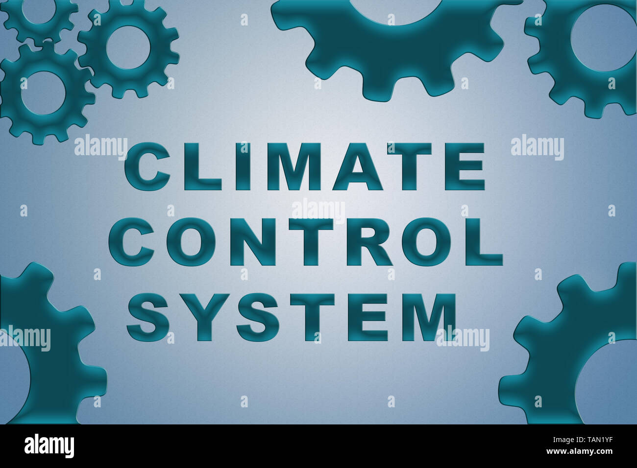 CLIMATE CONTROL SYSTEM sign concept illustration with blue gear wheel ...