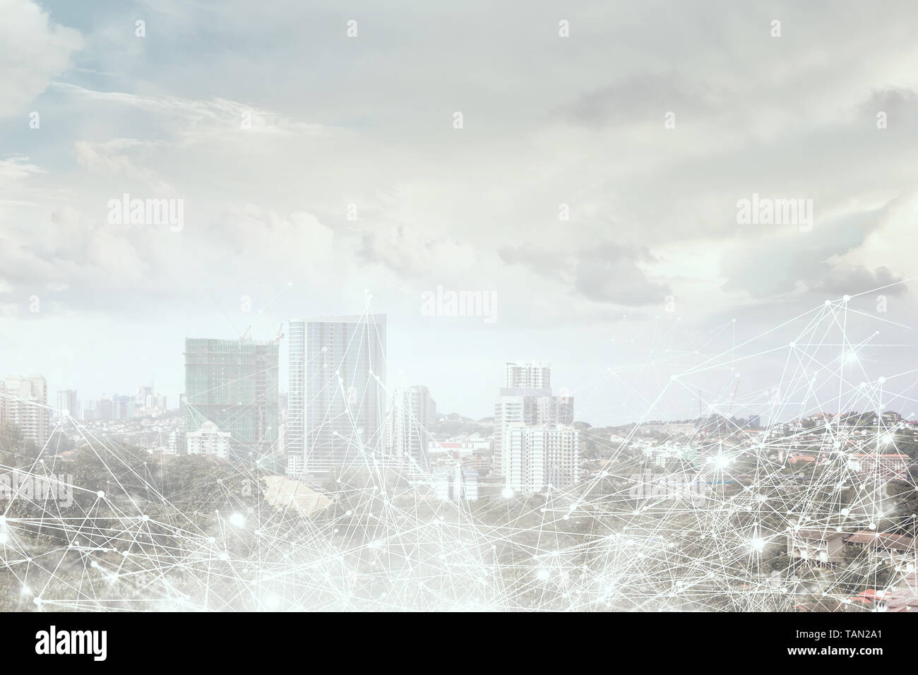 modern buildings cityscape with 3d network graph Stock Photo - Alamy