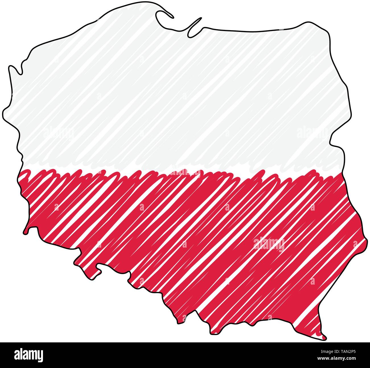 Poland map hand drawn sketch. Vector concept illustration flag, childrens drawing, scribble map ...