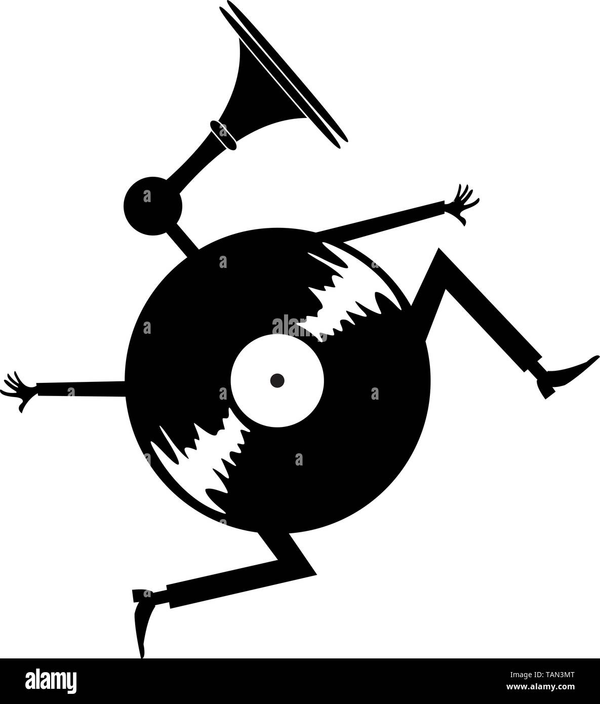 Cartoon running vinyl illustration. Comic long-playing record with ...