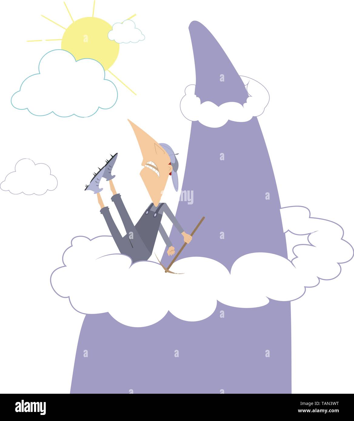 Falling climber and mountains illustration. Extreme climber with an ice ...