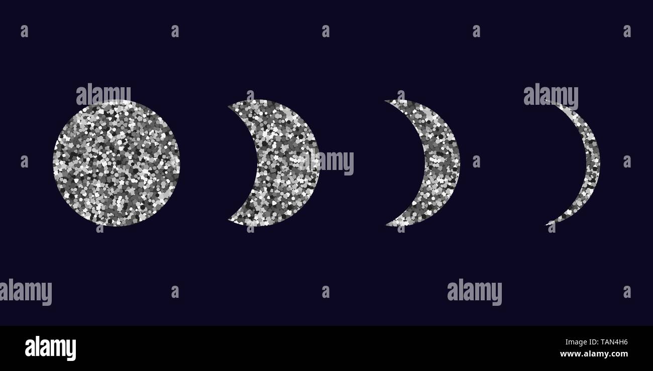 Moon phases. Icons set. Dark blue background. Silver tinsel. Vector ...