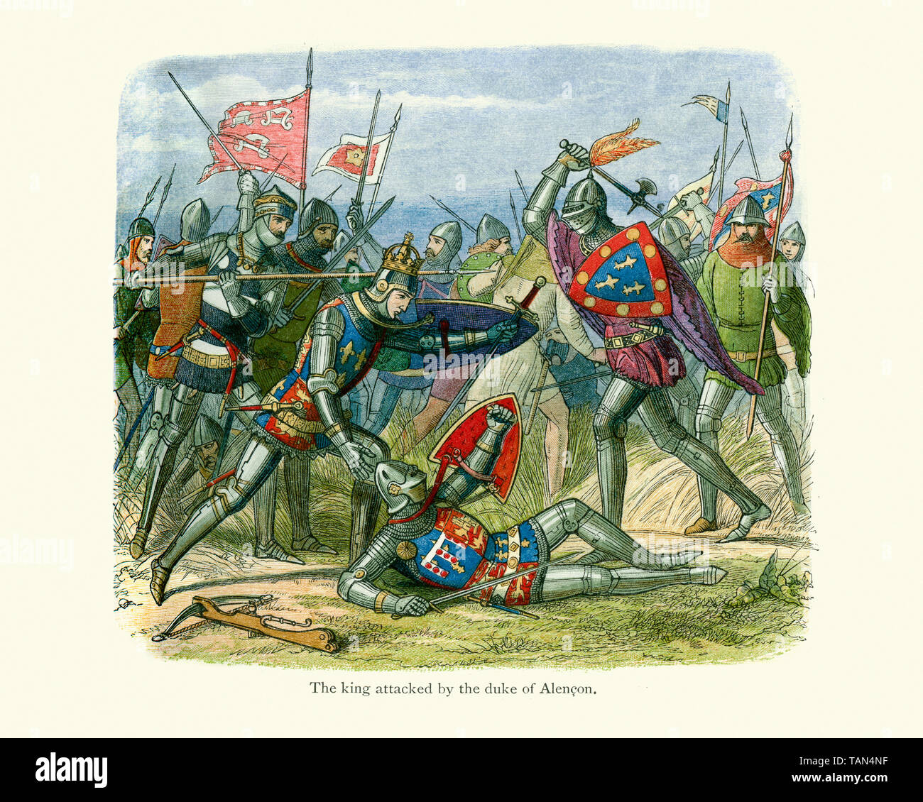 King Henry V being attacked by The Duke of Alencon at the Battle of ...