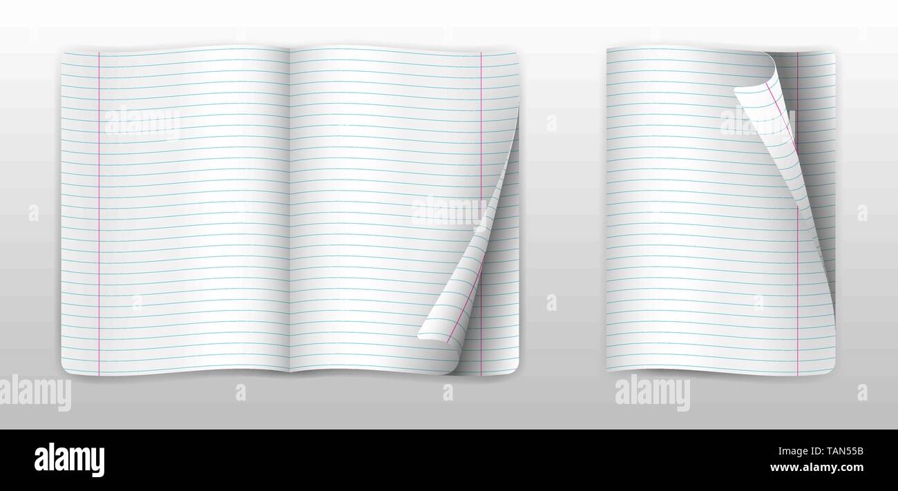 Open notebook template with strips and folded sheet. Mockup magazine or ...