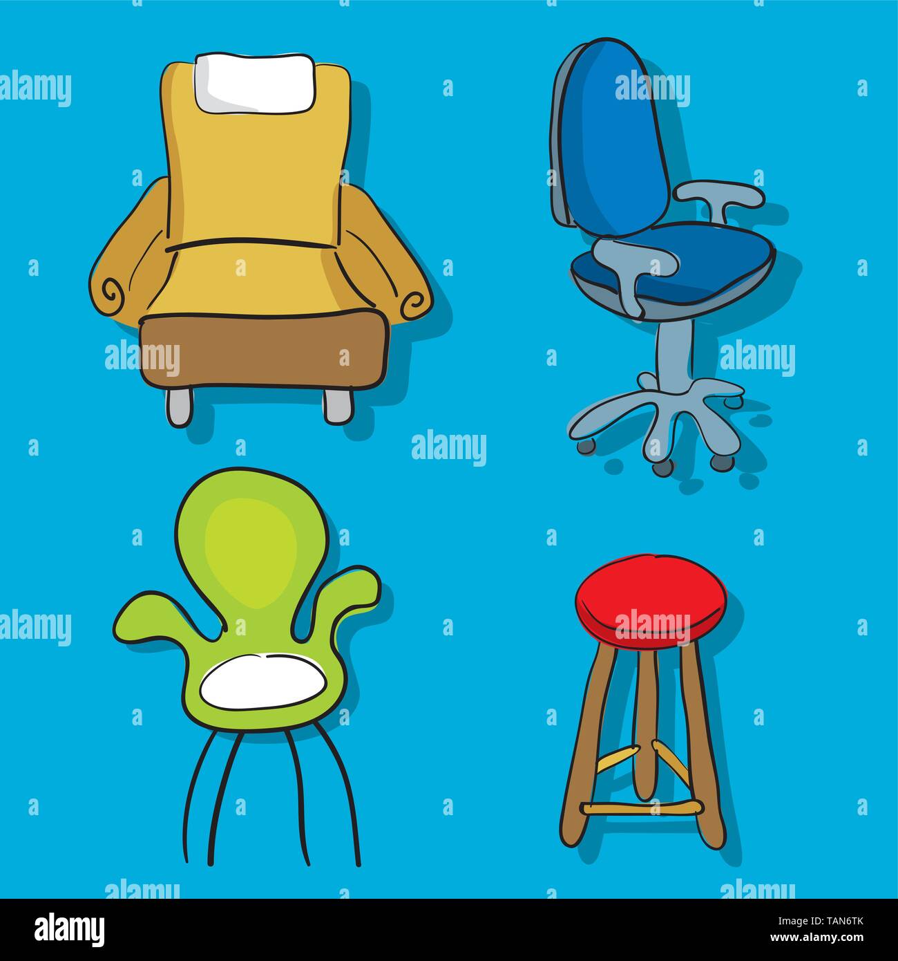 Vector illustration of four cartoon chairs and sofa Stock Vector Image ...