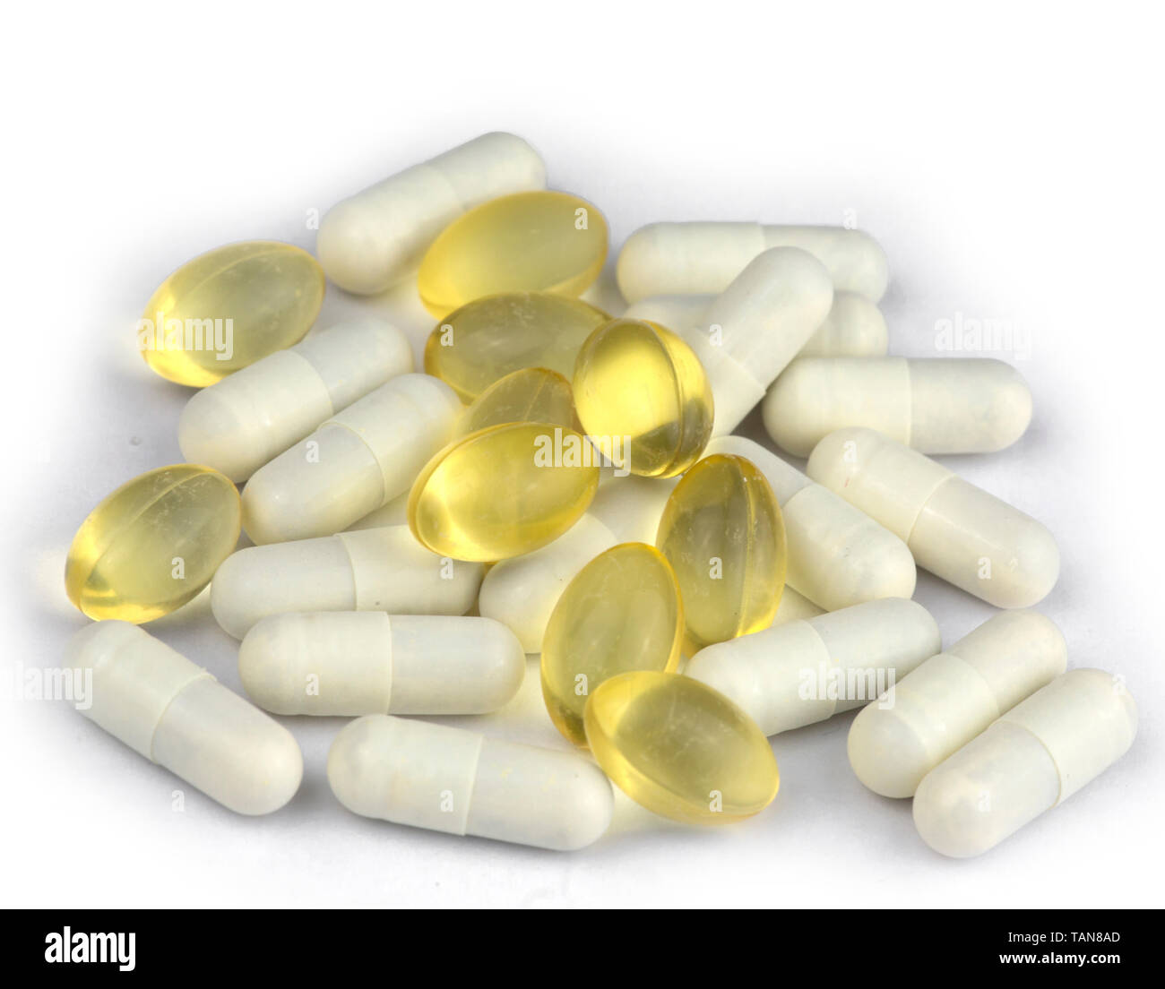 White pill blue white capsule Cut Out Stock Images & Pictures - Alamy