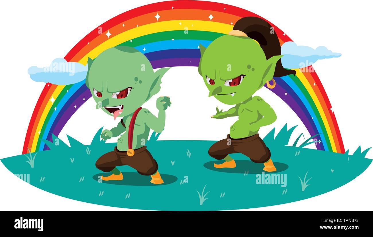 ugly trolls with rainbow magic characters vector illustration design ...