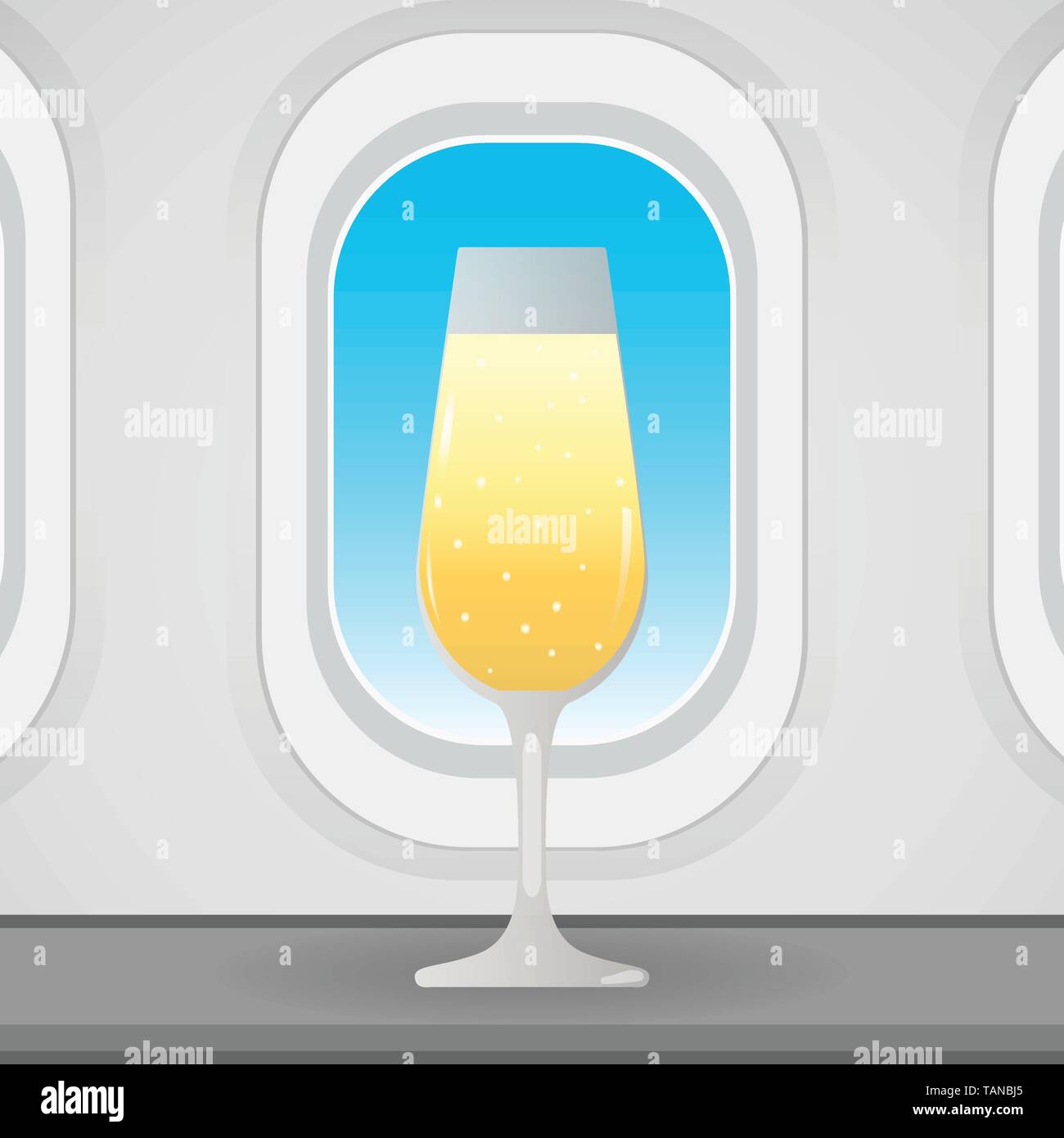 Airplane window with champagne glass, conceptual vector Stock Vector ...
