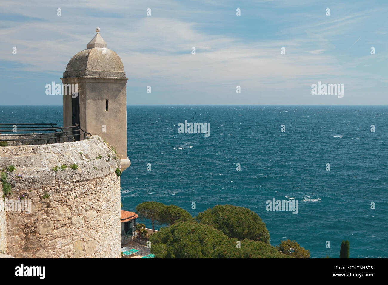 Watchtower of fortress and sea. Monte Carlo, Monaco Stock Photo - Alamy