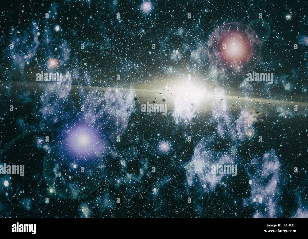 Star field and nebula in deep space many light years far from planet ...