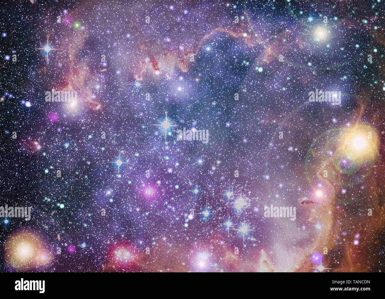 Star field and nebula in deep space many light years far from planet ...
