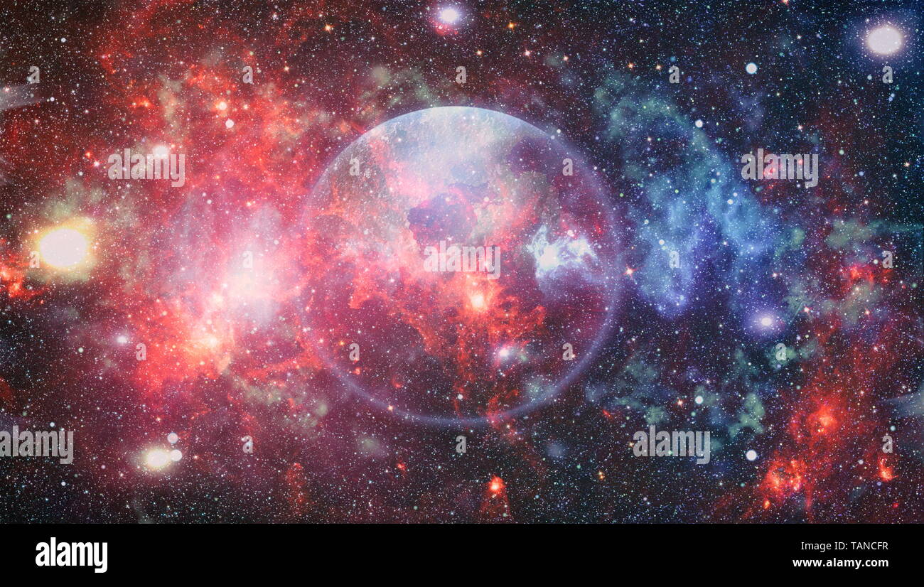 Star field and nebula in deep space many light years far from planet ...