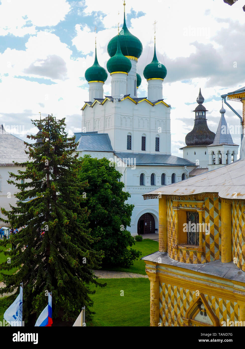 Elegant green onion-shape cupolas of Church of St. John the Divine in ...