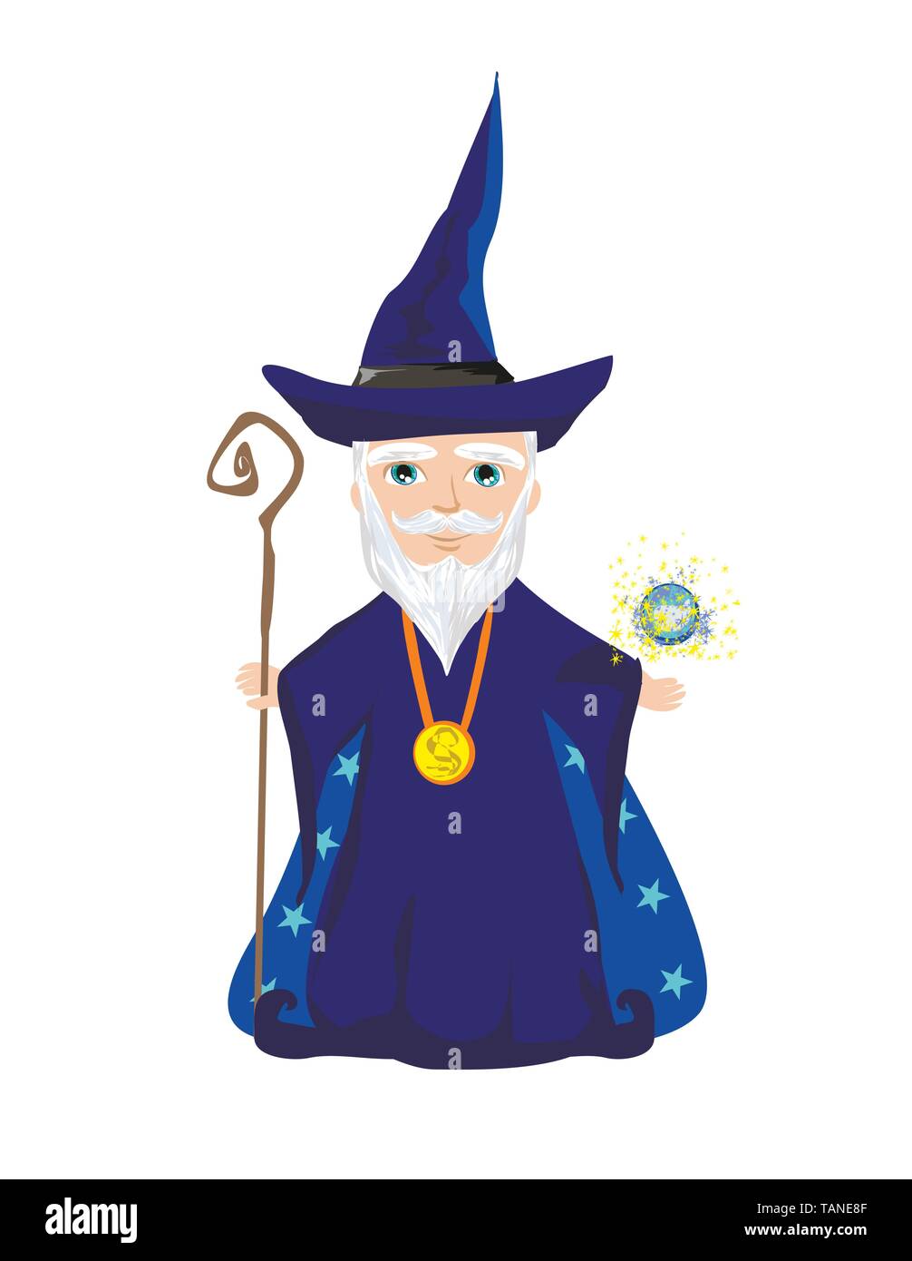 Funny wizard with a magic ball and a wand Stock Vector Image & Art - Alamy