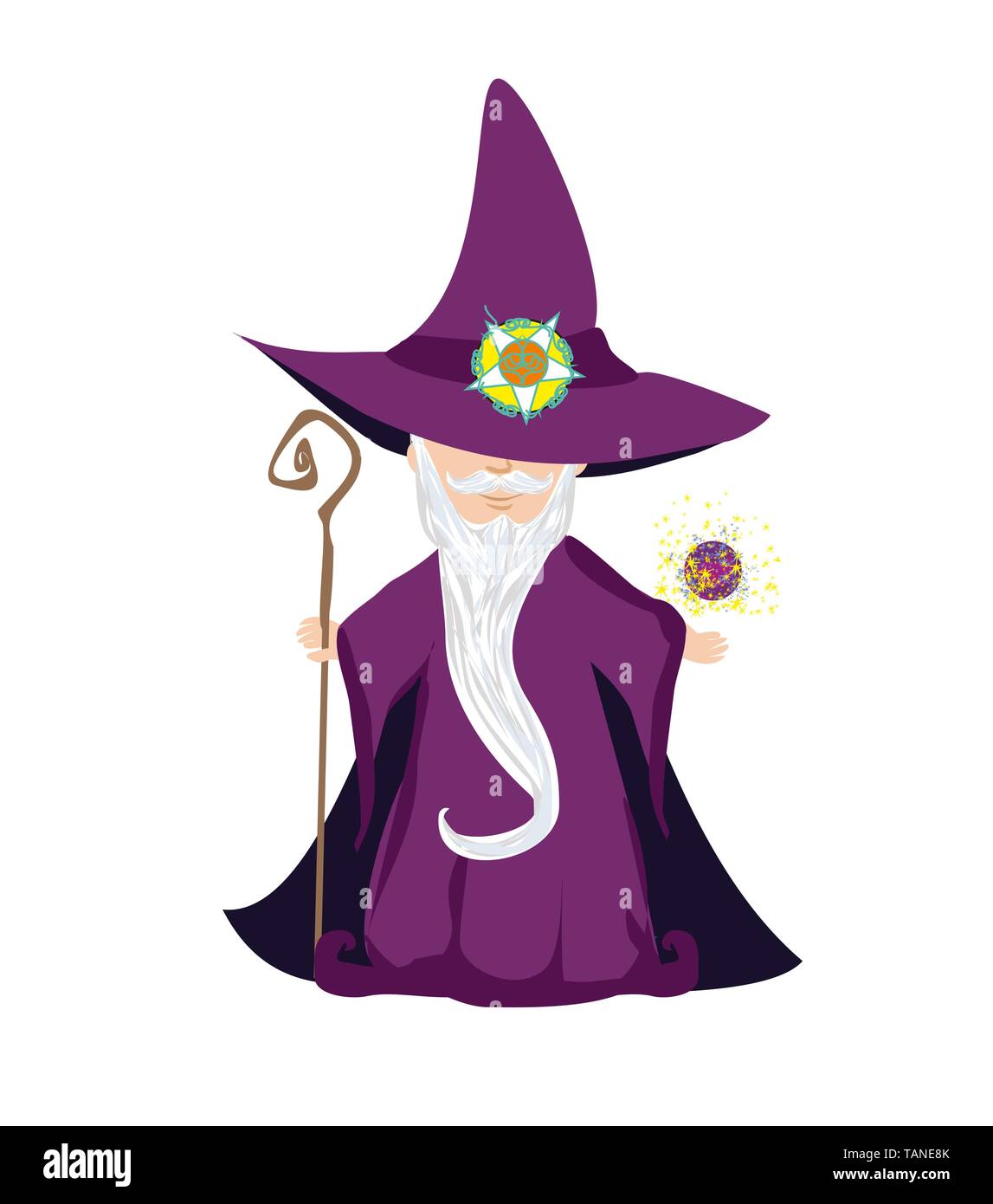 Funny wizard with a magic ball and a wand Stock Vector Image & Art - Alamy