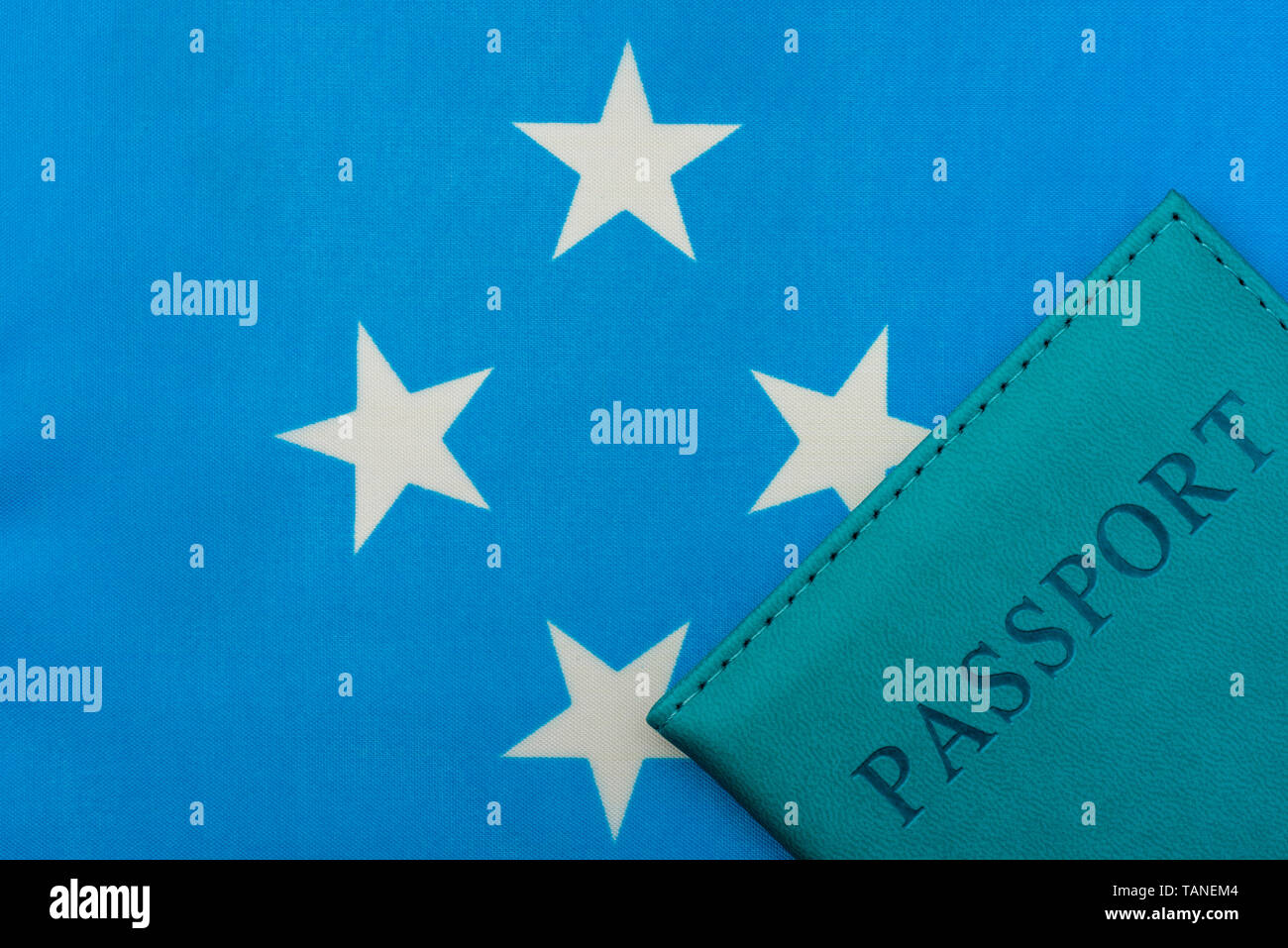 On the flag of Micronesia is a passport. The concept of travel and ...