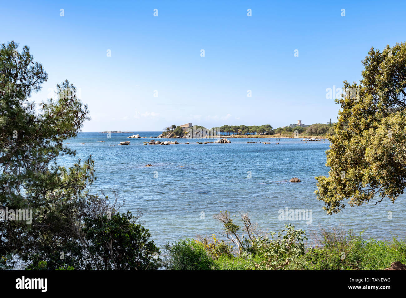 Seascape from the port of Figari during springs, Corsica, France ...