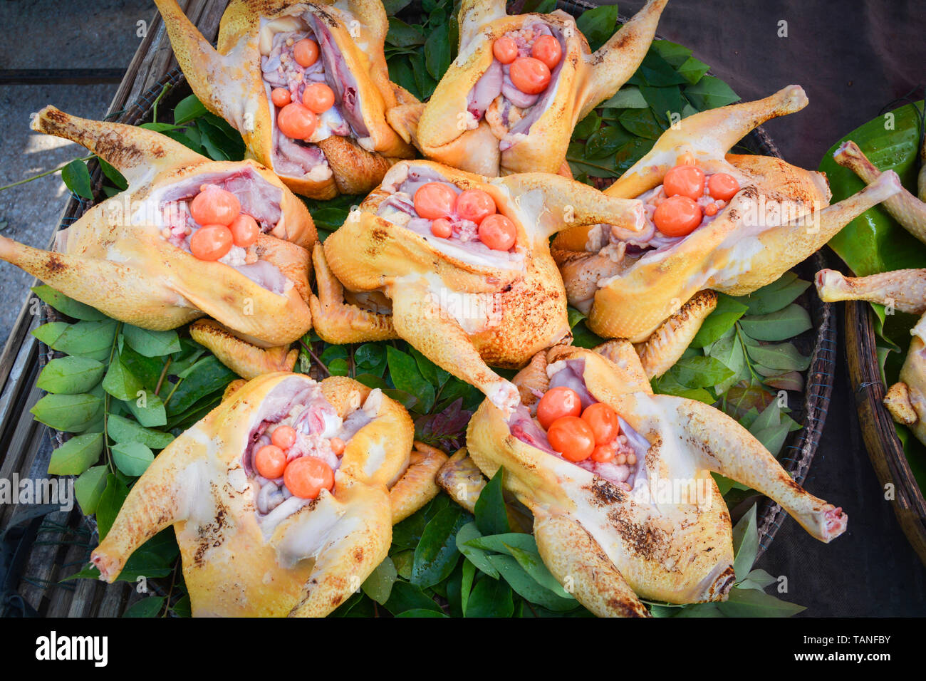 Fresh raw chicken for sale in the market / domestic fowl Stock Photo ...
