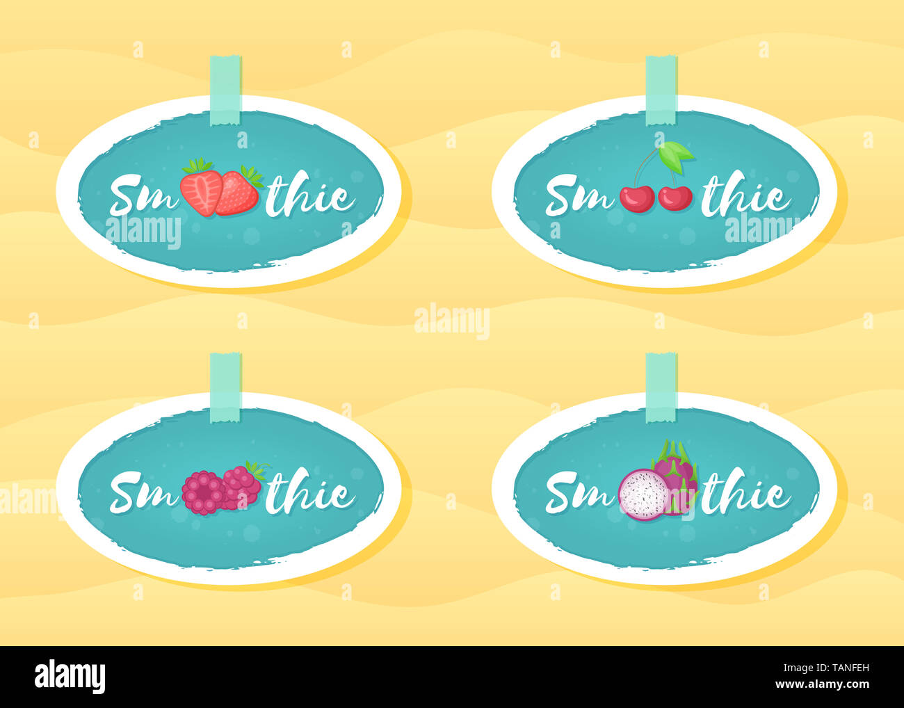 Blue sticker smoothie fruit set illustration. Natural fruit with ...