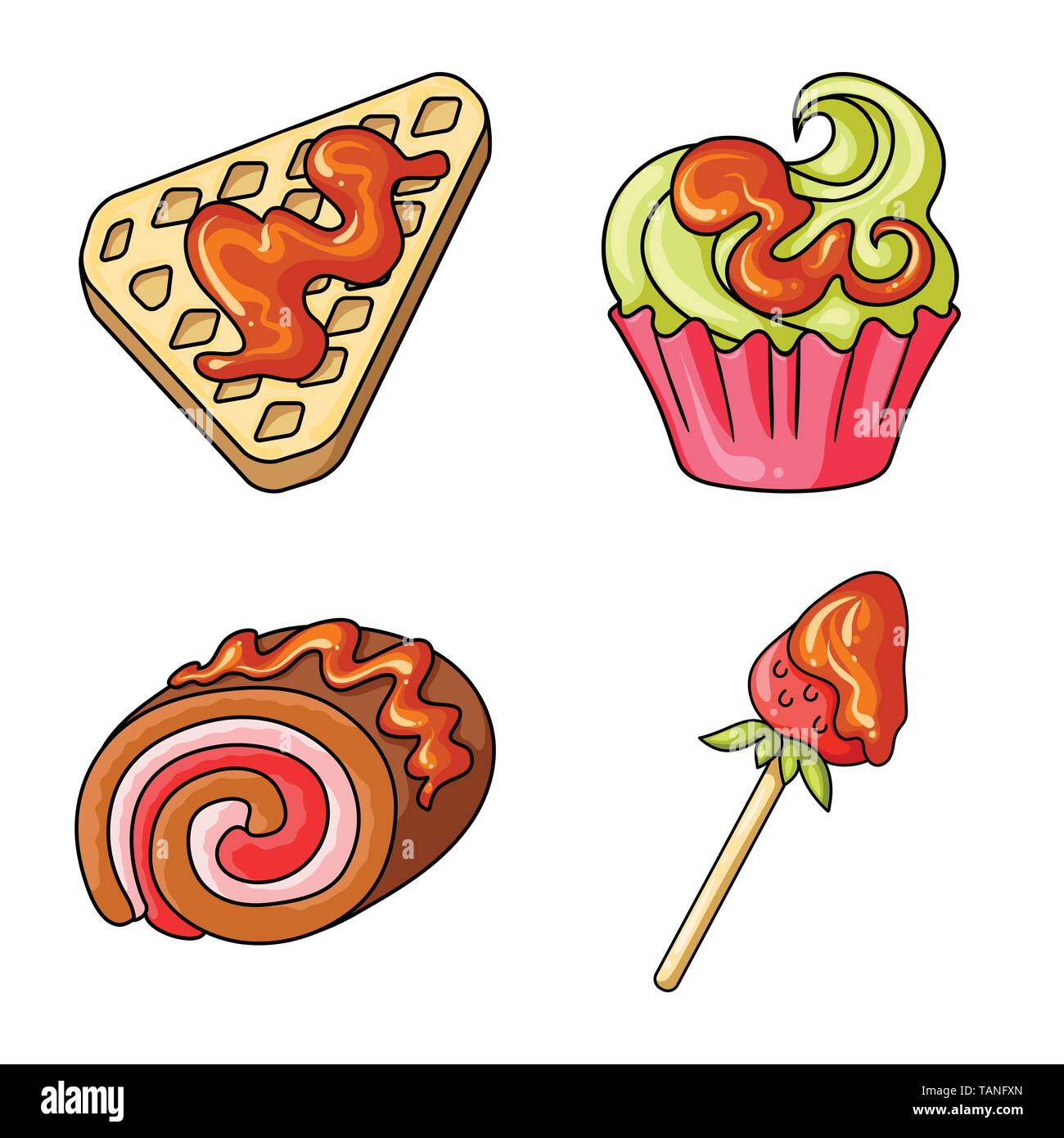 Vector illustration of dessert and sweet sign. Set of dessert and food ...