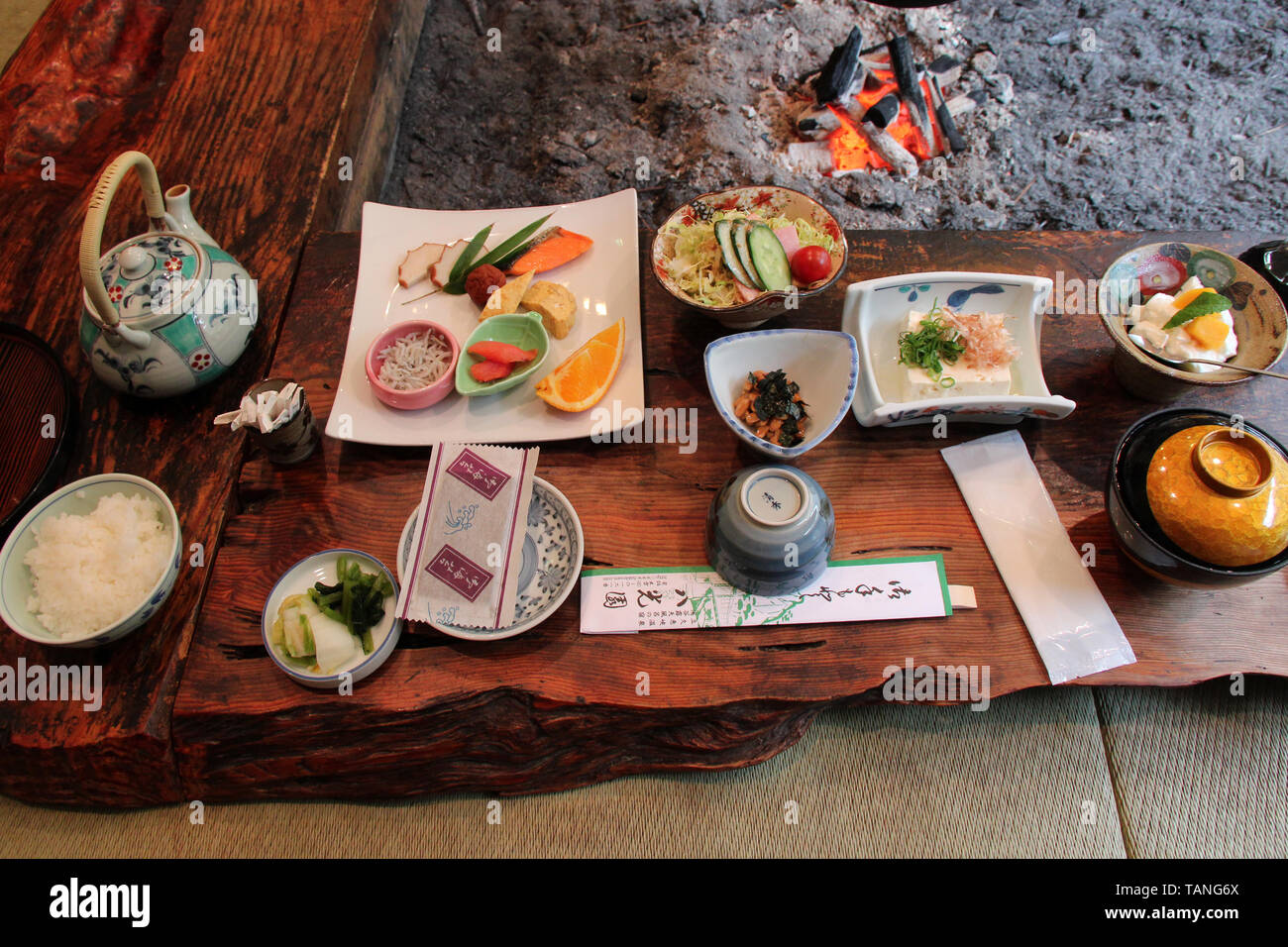 japanese dishes in a traditional hostel (ryokan) in japan Stock Photo ...