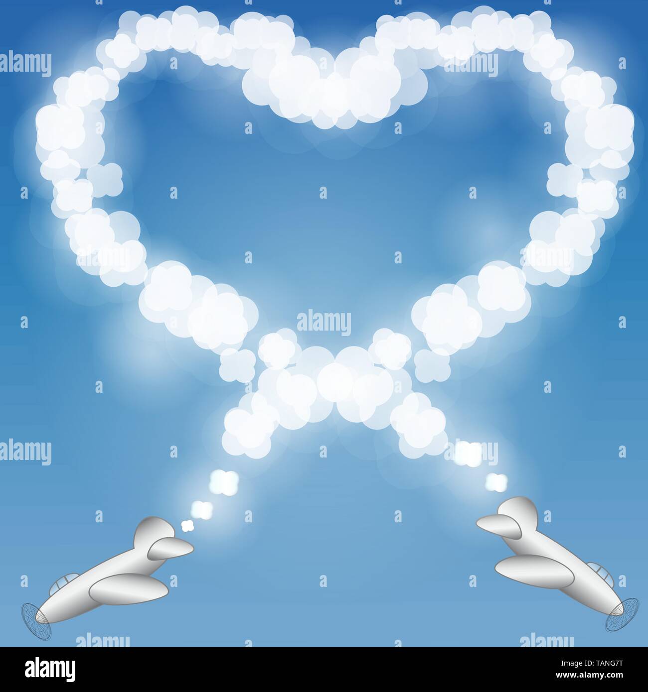 Air show heart loop with plane and clouds on blue background Stock ...