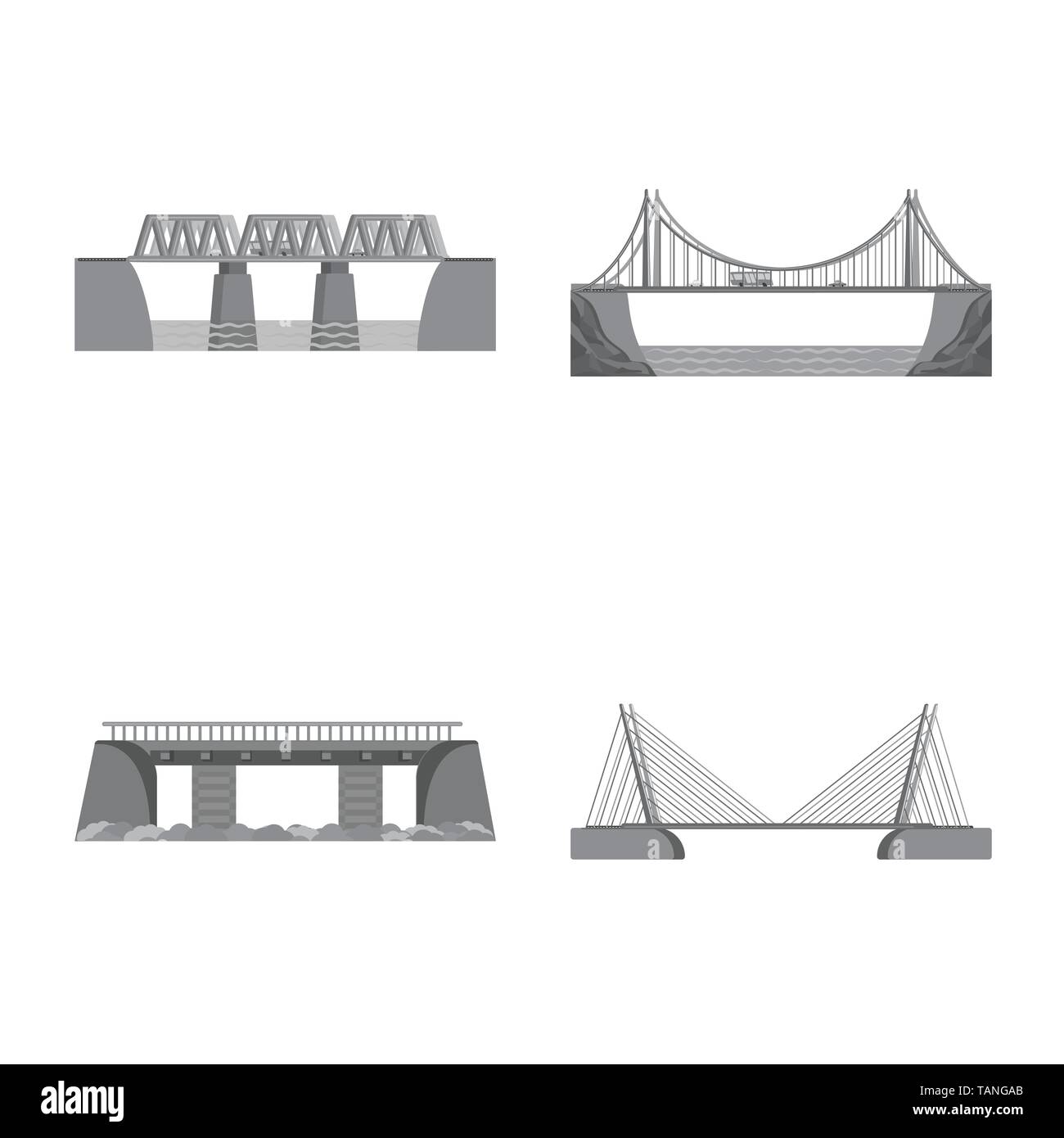 Vector design of design and construct symbol. Set of design and bridge ...
