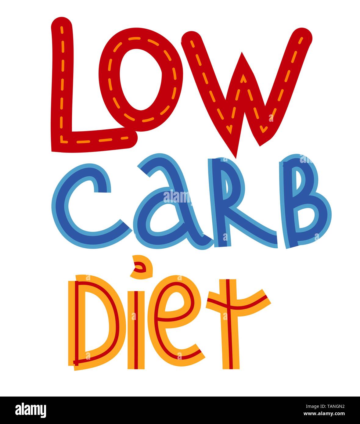 Low carb diet color lettering isolated. Hand drawn in cute cartoon ...