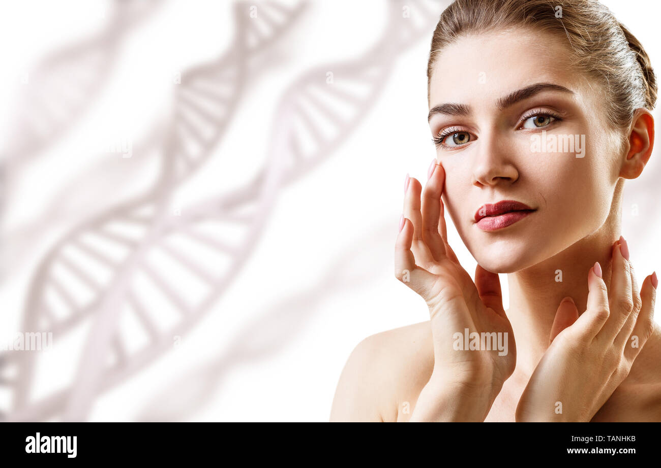 Portrait of sensual woman among DNA chains Stock Photo - Alamy