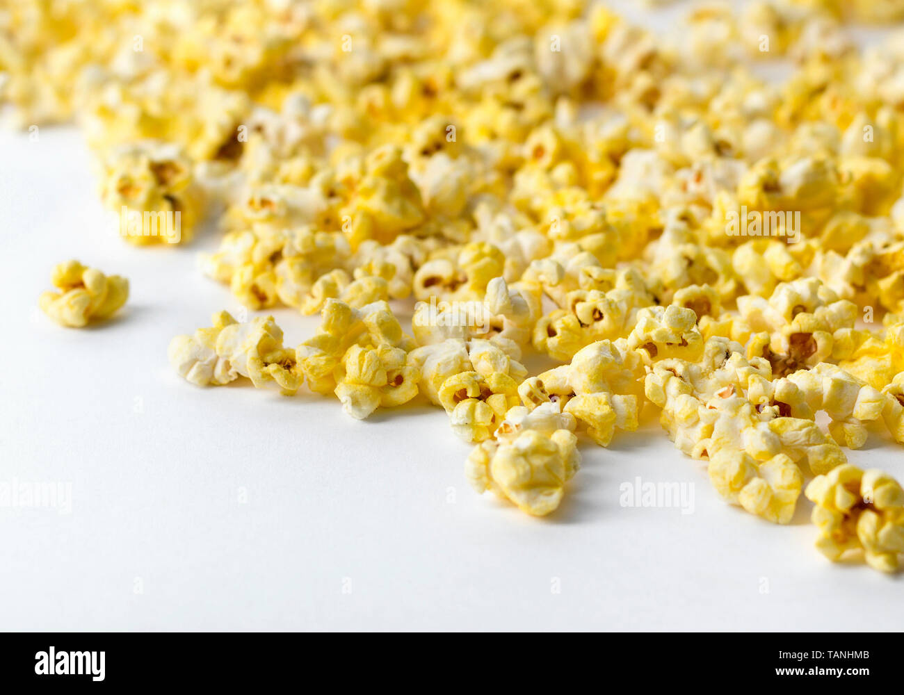 Popcorn at white background. Flat lay, top view food and snack concept ...