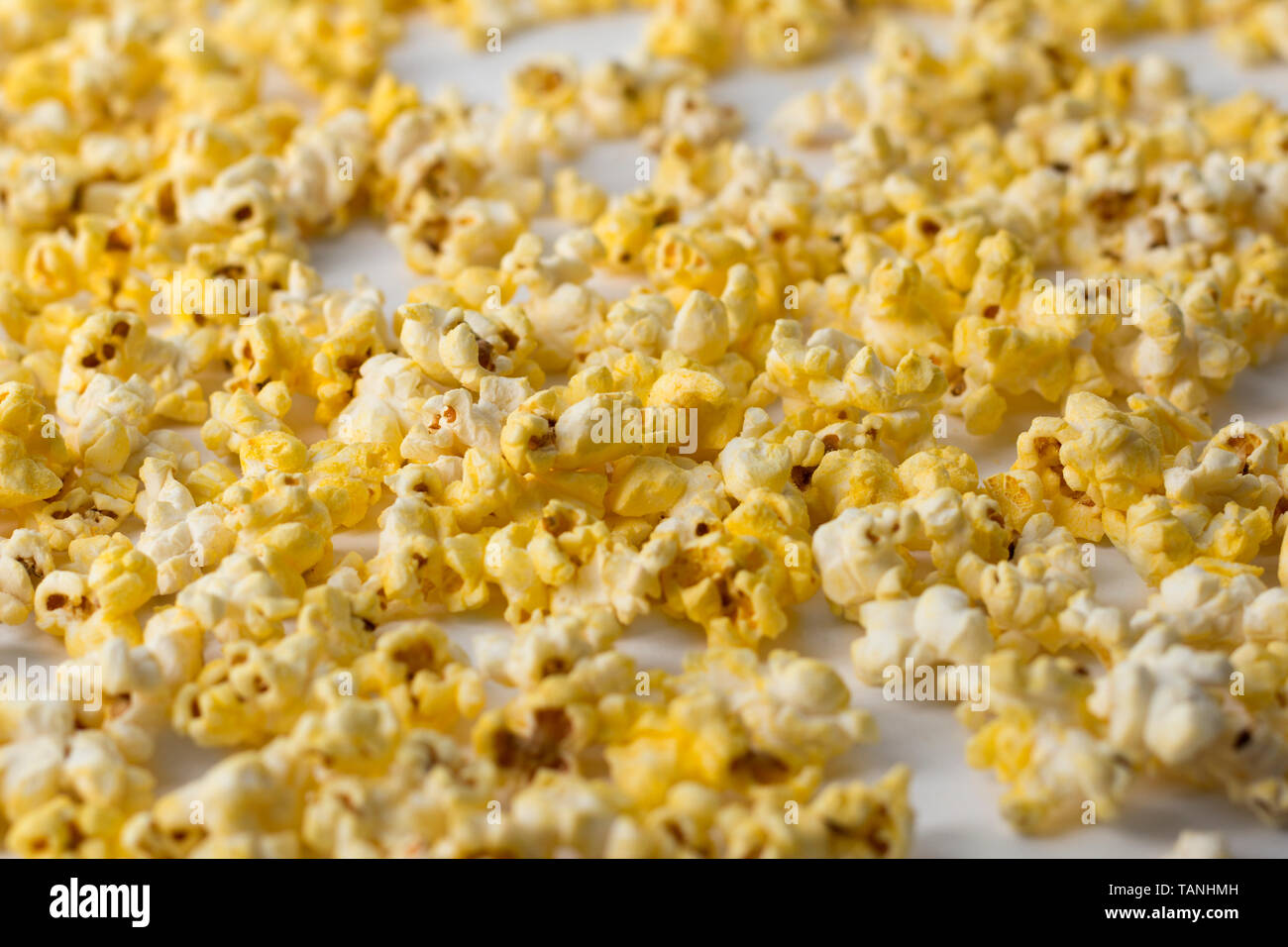 Popcorn at white background. Flat lay, top view food and snack concept ...