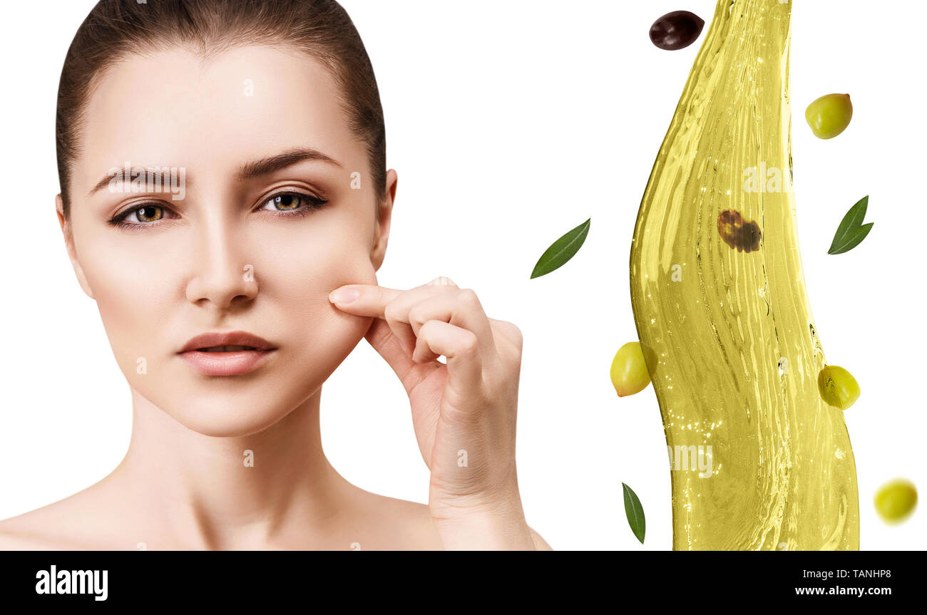 Circulate splash of olive oil near female feet. Skincare concept Stock ...