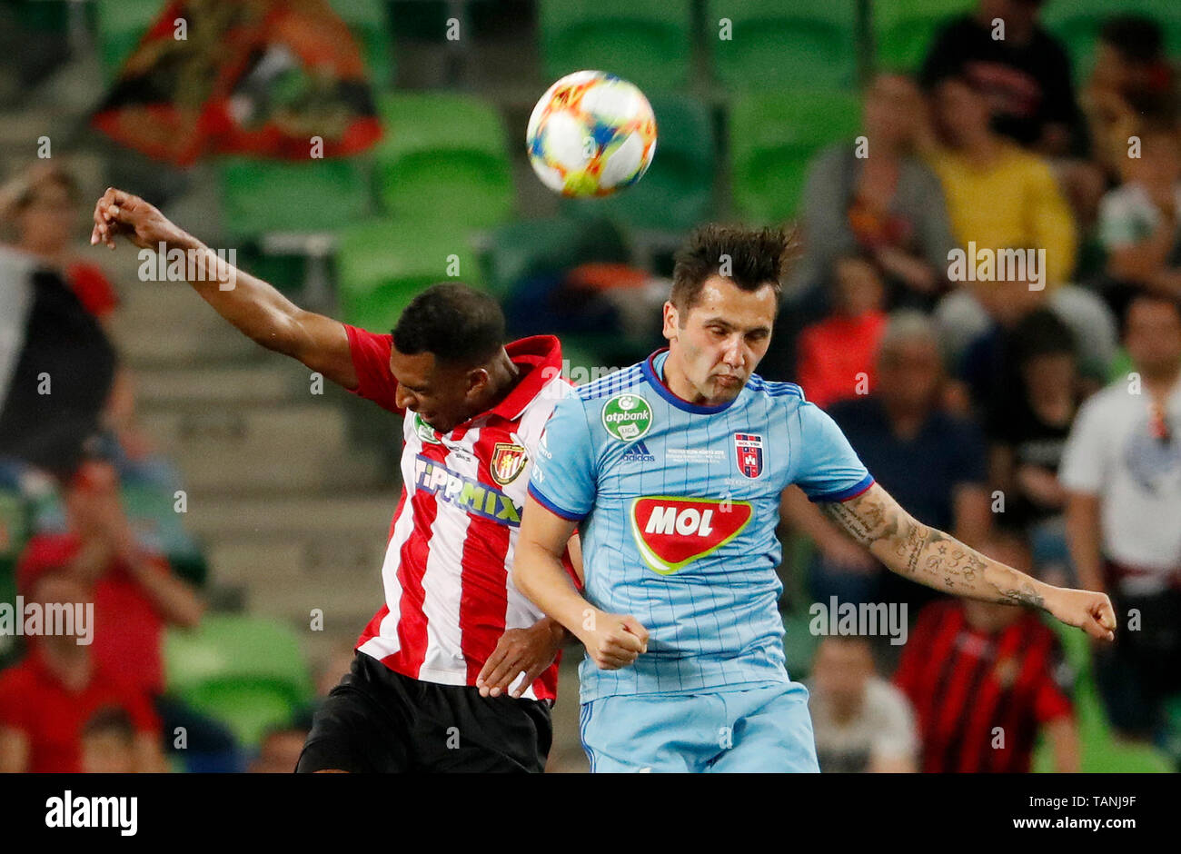 BUDAPEST, HUNGARY - MAY 25: (r-l) Anel Hadzic of MOL Vidi FC battles ...