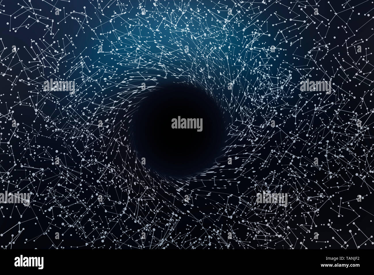 massive black hole in the centre of the image, white connected dots ...