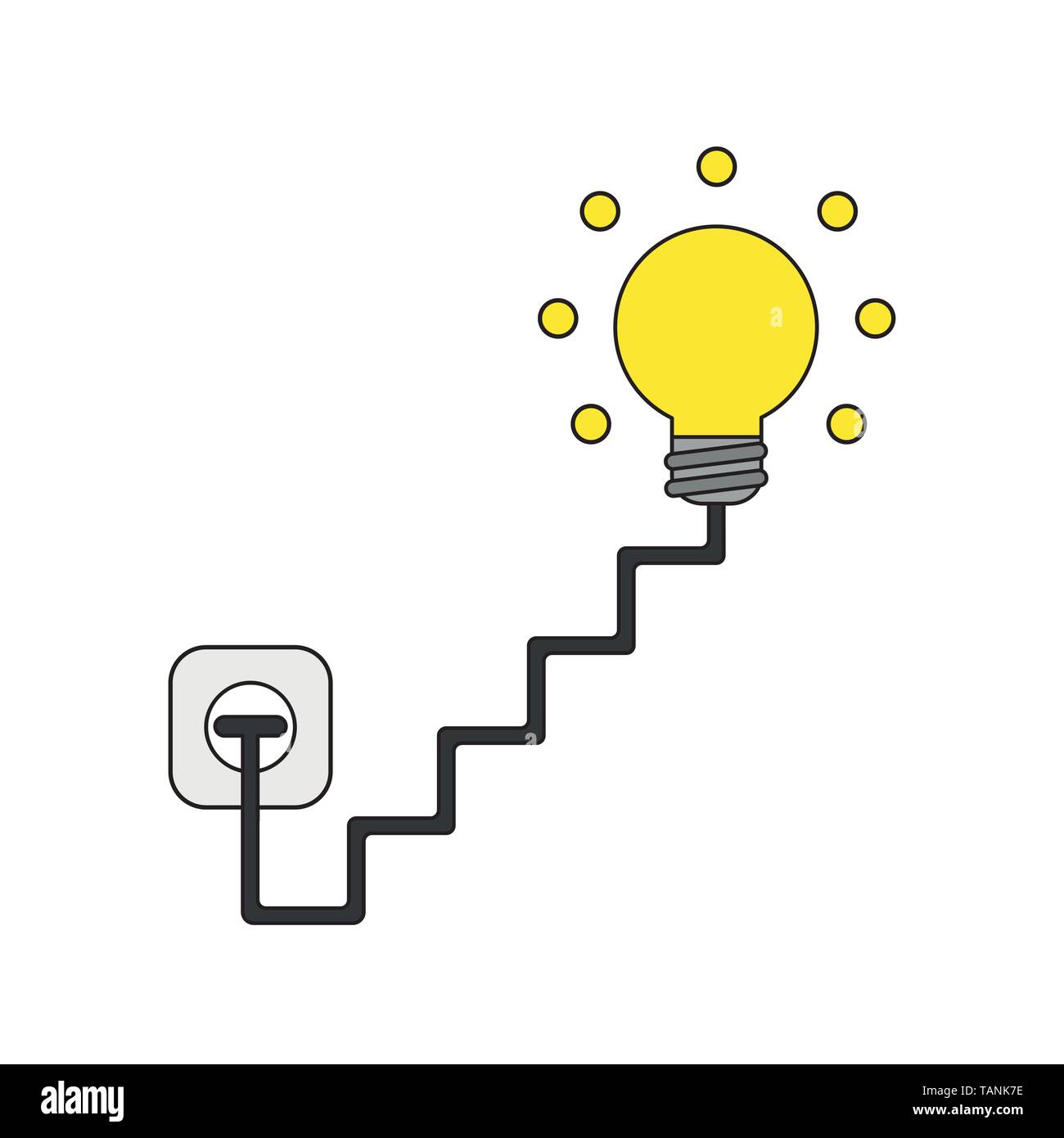 Vector icon concept of light bulb with stairs cable and plug plugged ...