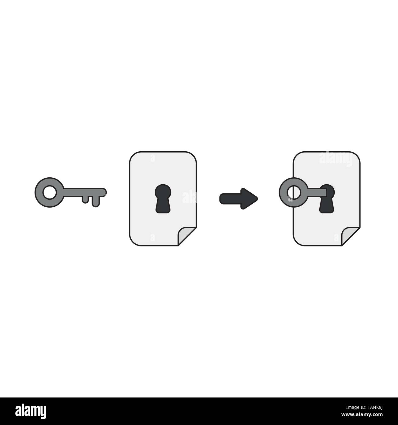 Vector icon concept of key unlock or lock paper keyhole. Black outlines ...