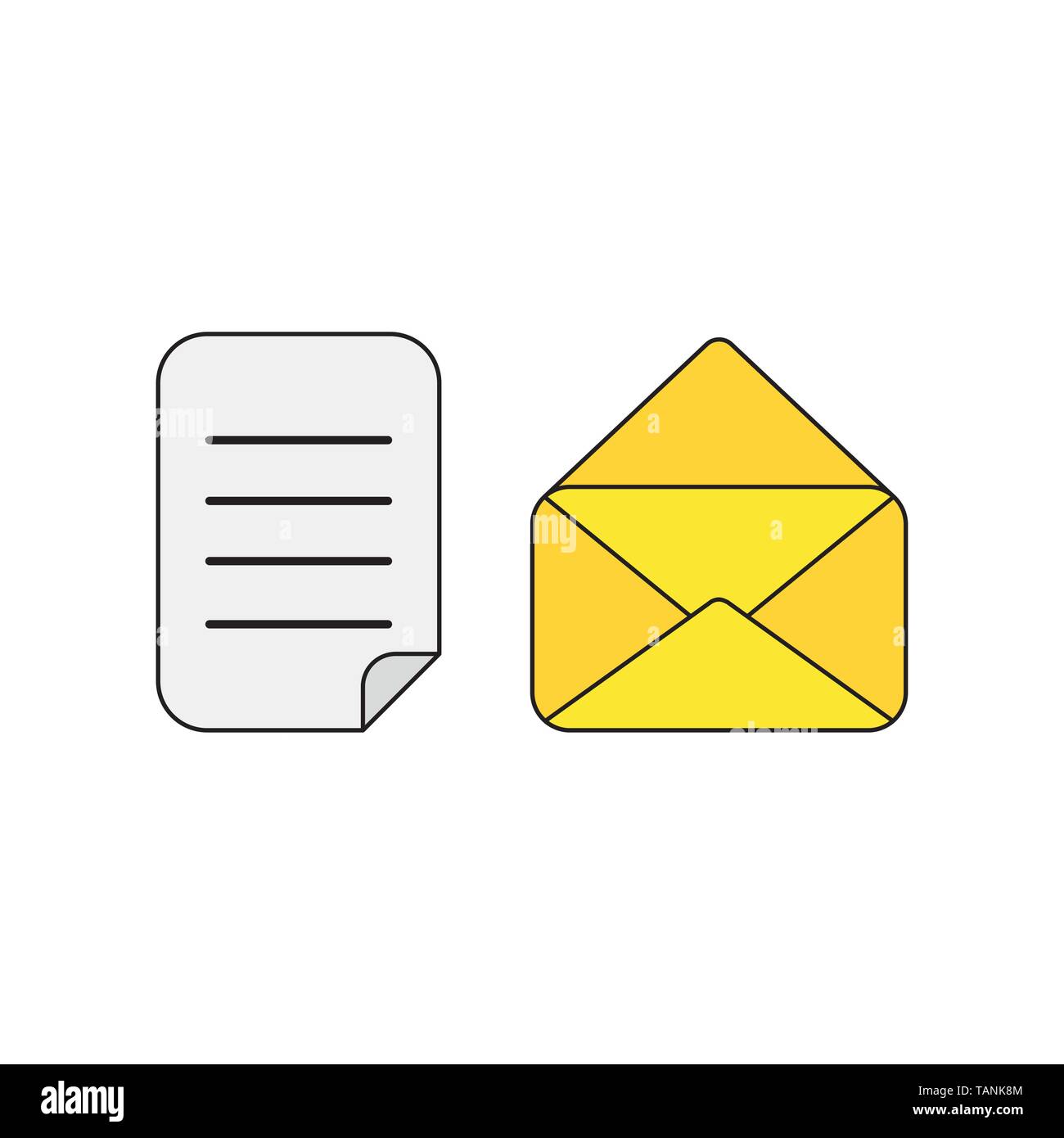 Vector icon concept of written paper with opened mail envelope. Black ...