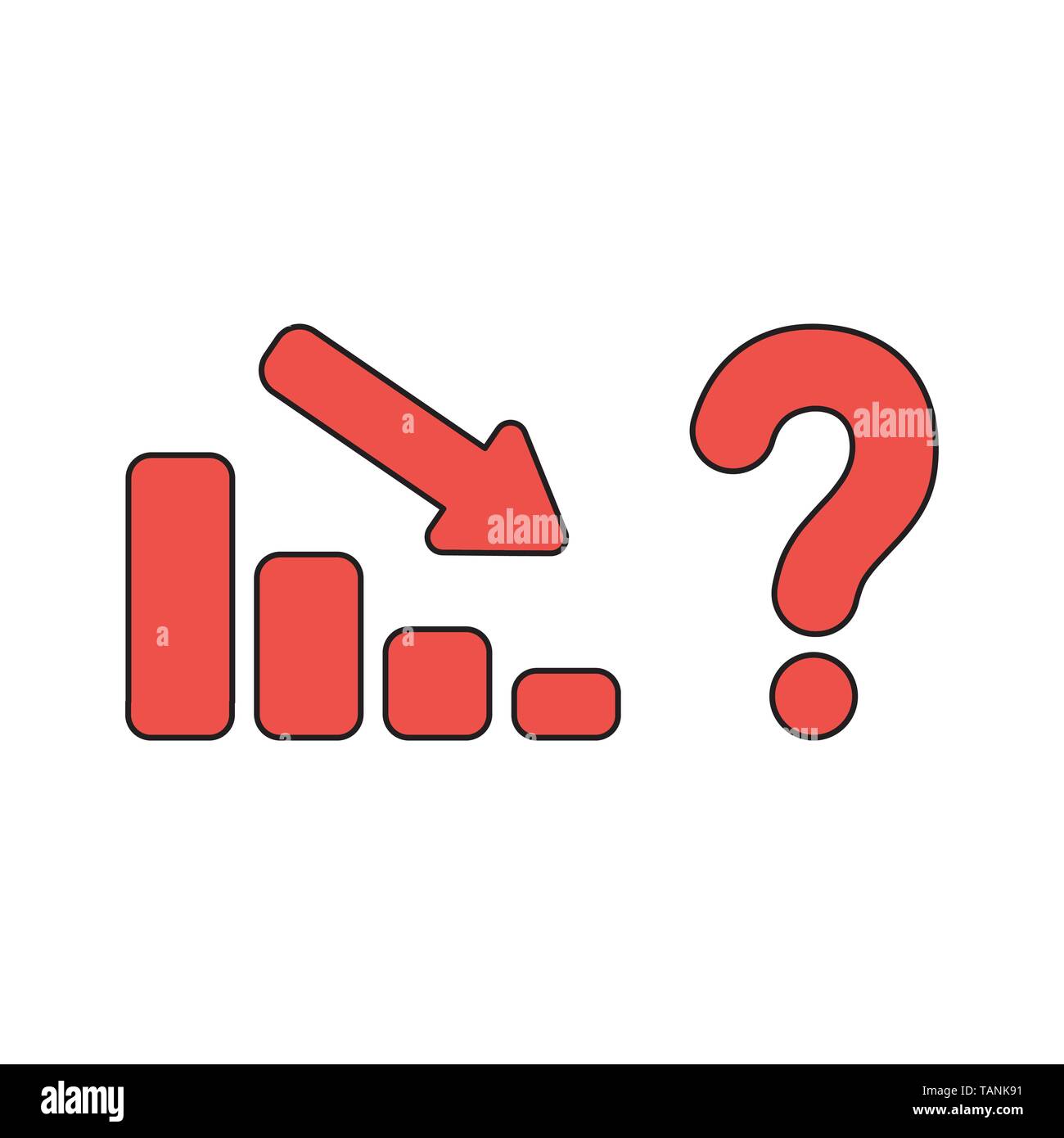 Vector icon concept of sales bar graph moving down with question mark ...