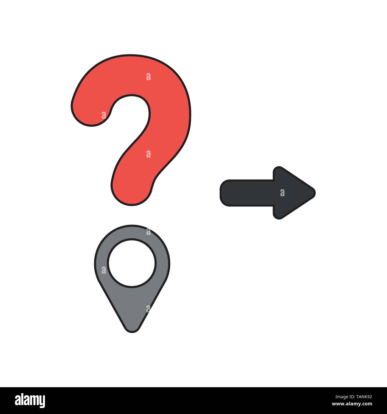 Vector icon concept of question mark with map pointer. Black outlines ...