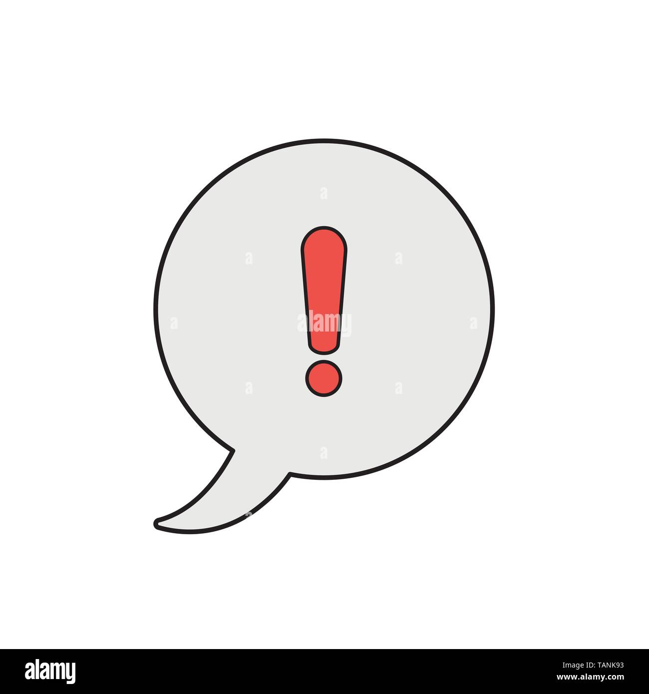 Vector icon concept of speech bubble with exclamation mark. Black outlines and colored Stock ...