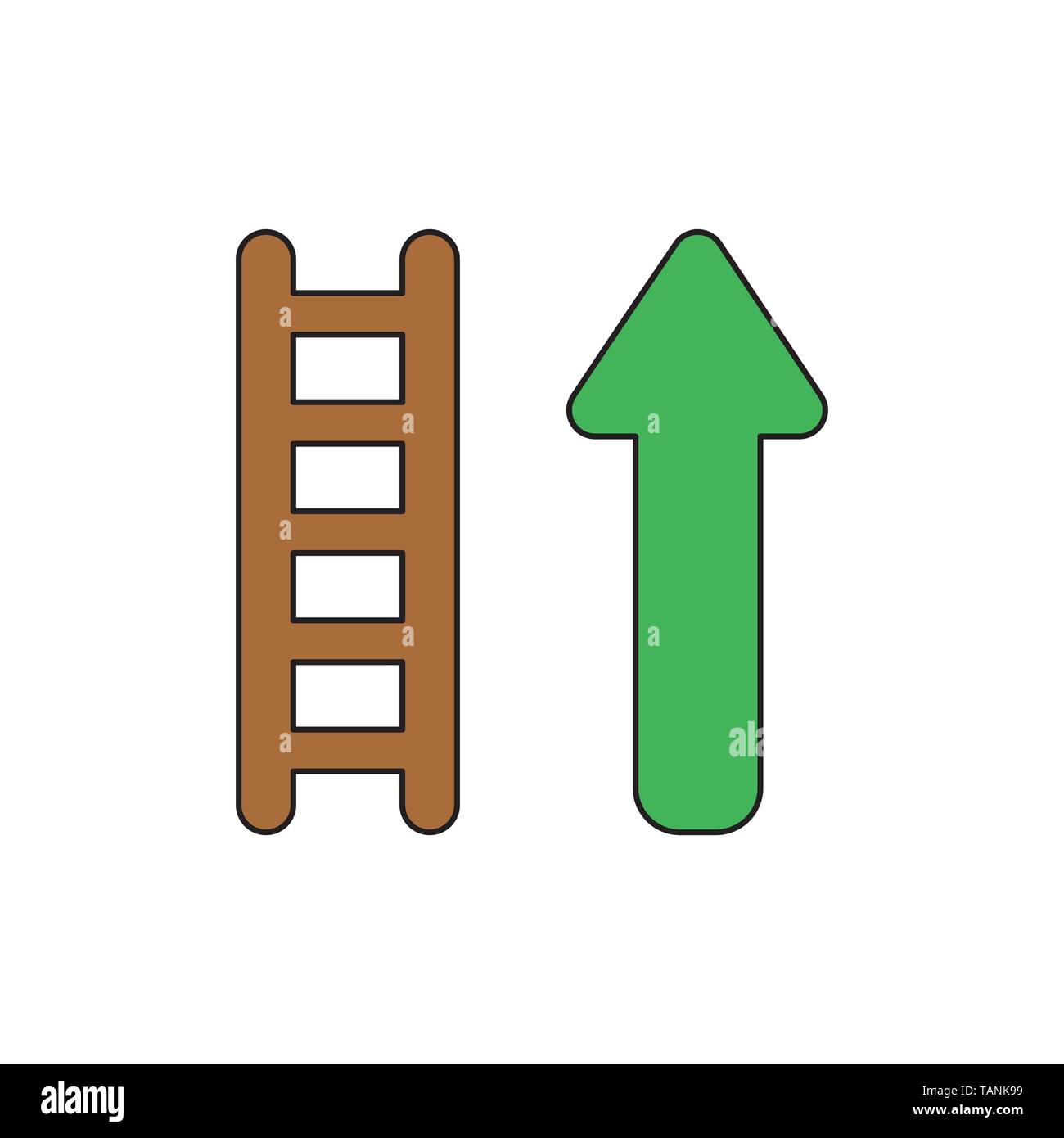 Vector icon concept of wooden ladder with arrow moving up. Black ...