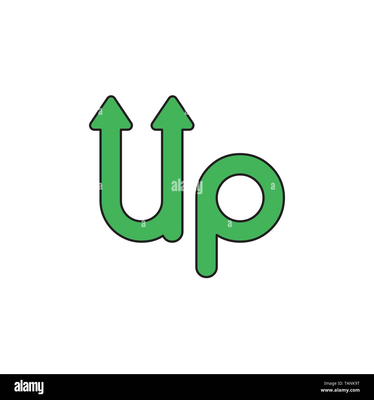 Vector icon concept of up word with arrows moving up. Black outlines ...