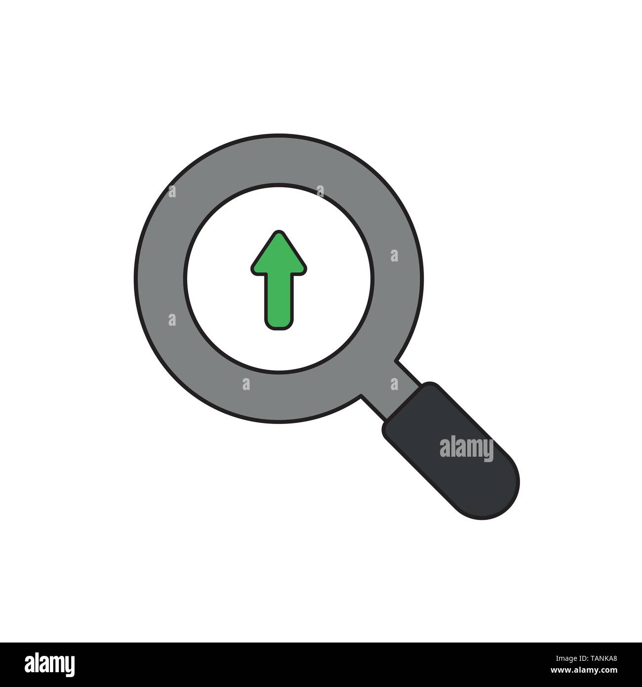 Vector icon concept of magnifying glass with arrow moving up. Black ...