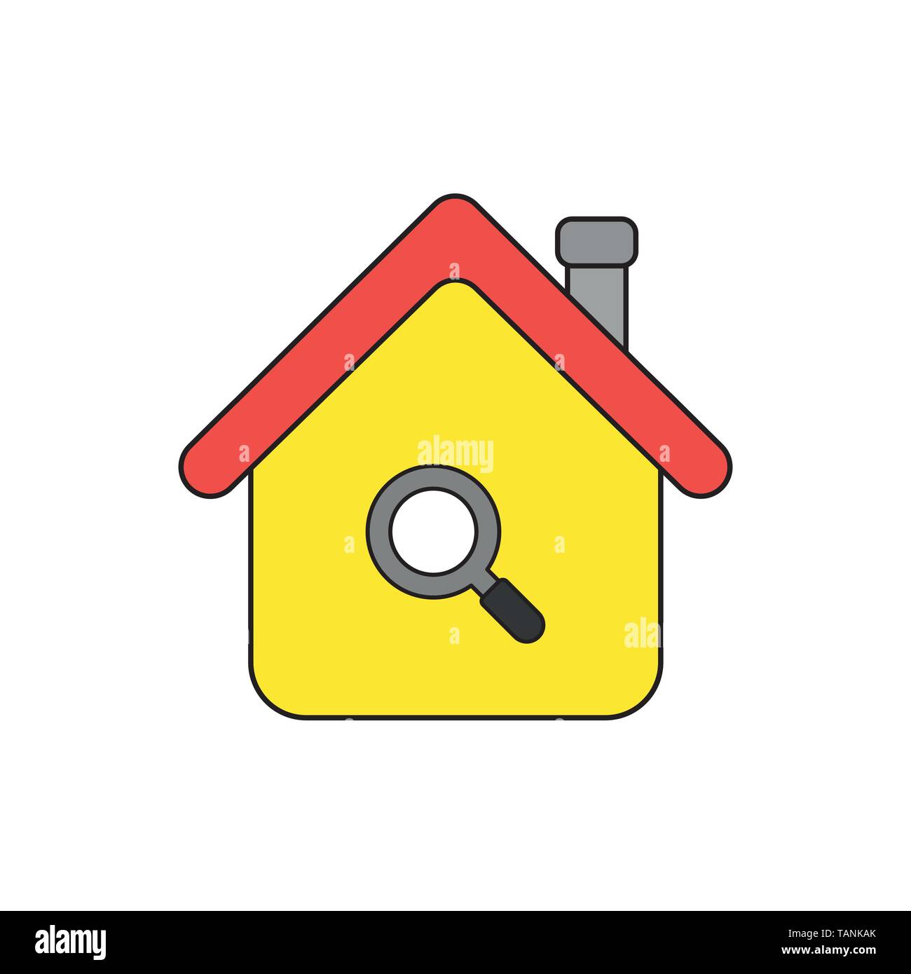 Vector icon concept of house with magnifying glass. Black outlines and ...