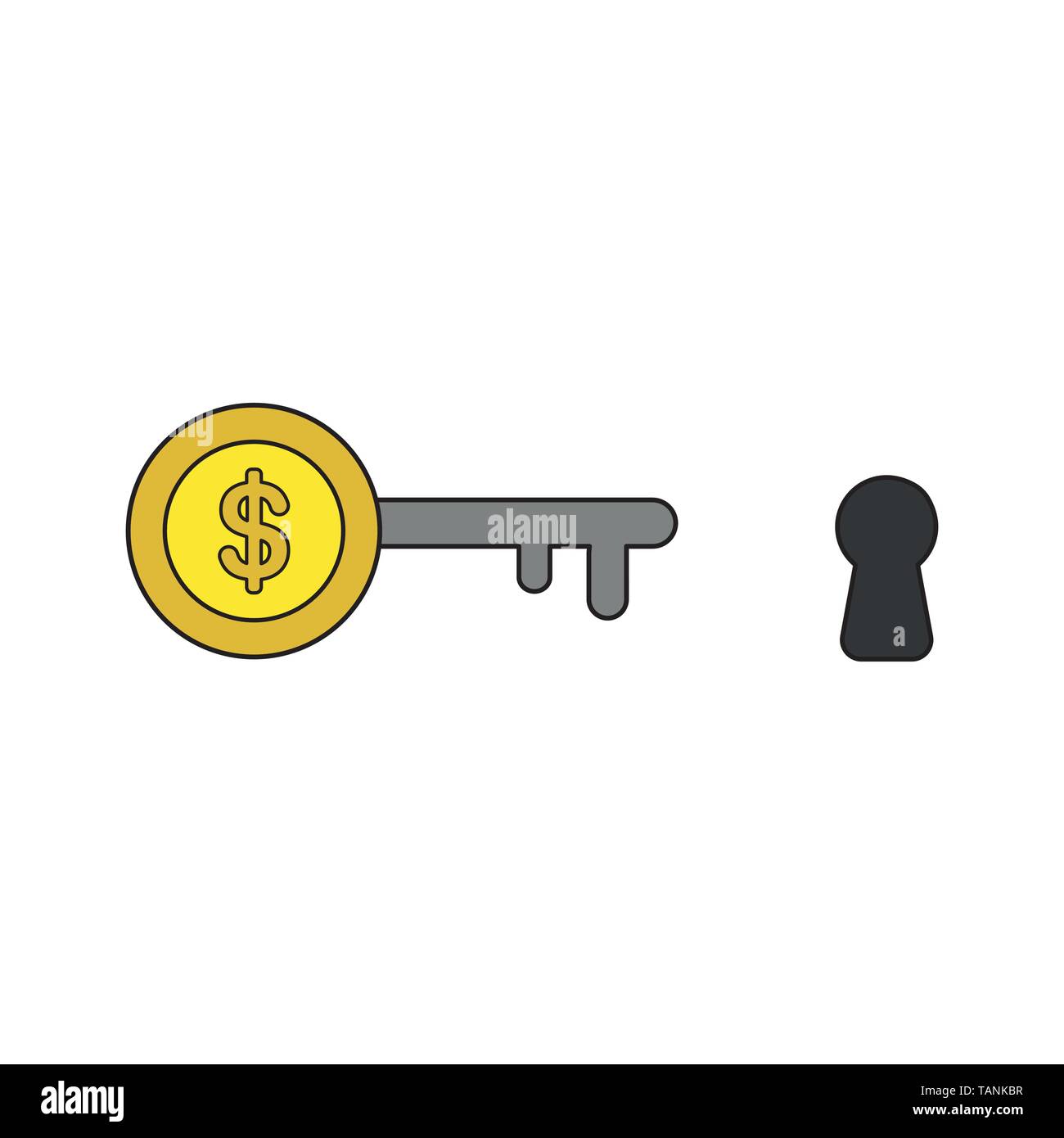 Vector icon concept of dollar coin key with keyhole. Black outlines and ...